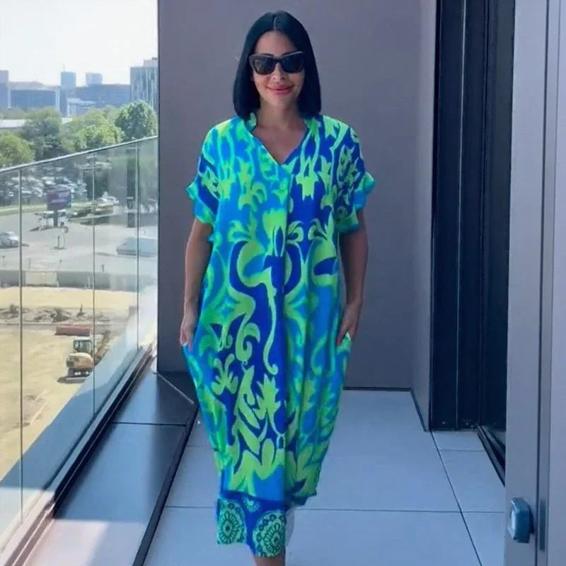 Oceania™ Viscose Dress with Wide Cut and Tropical Print / The Piece th